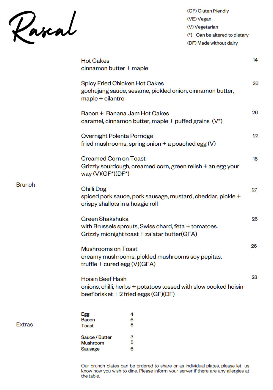 Sample Menu – Rascal